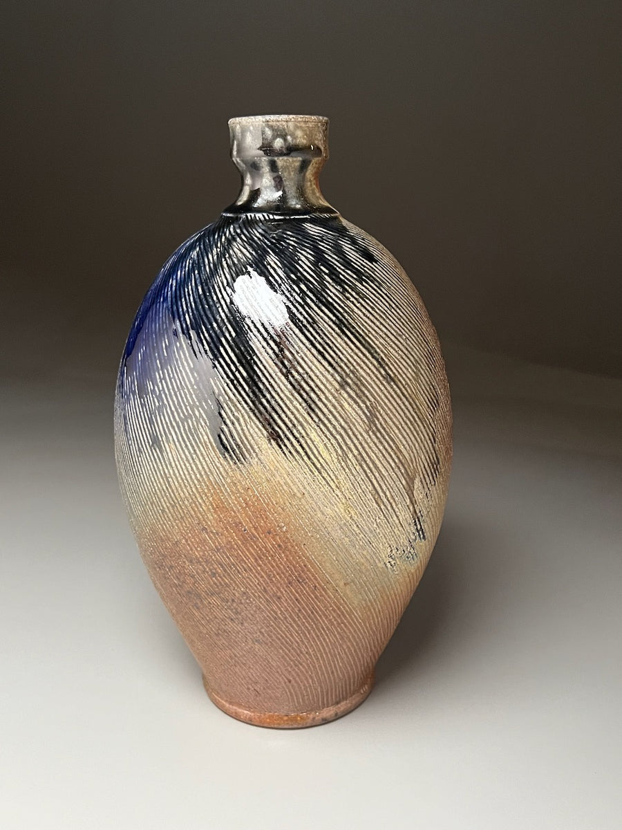 Combed Bottle in Ash with Cobalt, 12.25"h (Ben Owen III) – Ben Owen Pottery